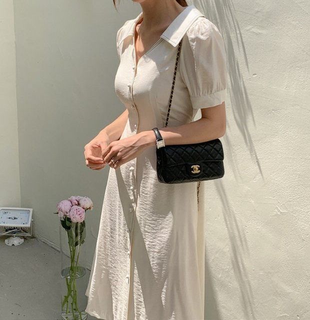 minaga Collared Short-Sleeve Midi A-Line Dress | YesStyle