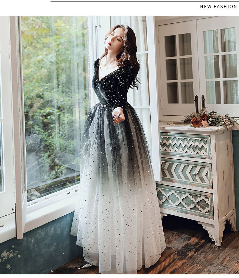 Ferim Elbow-Sleeve Sequined Ombre A-Line Evening Gown | YesStyle