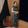 TEALI - Cap-Sleeve Floral Slit Maxi Qipao | YesStyle