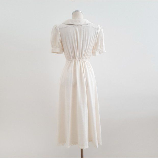 minaga Collared Short-Sleeve Midi A-Line Dress | YesStyle