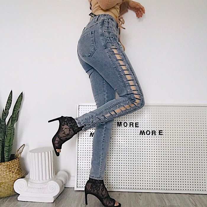 Ohnana Side Lace-Up Skinny Jeans | YesStyle