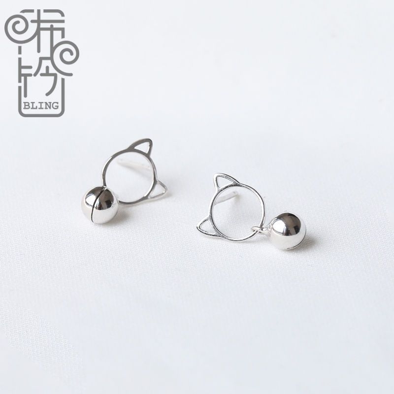 Blinglitz 925 Sterling Silver Cat & Bell Earring | YesStyle