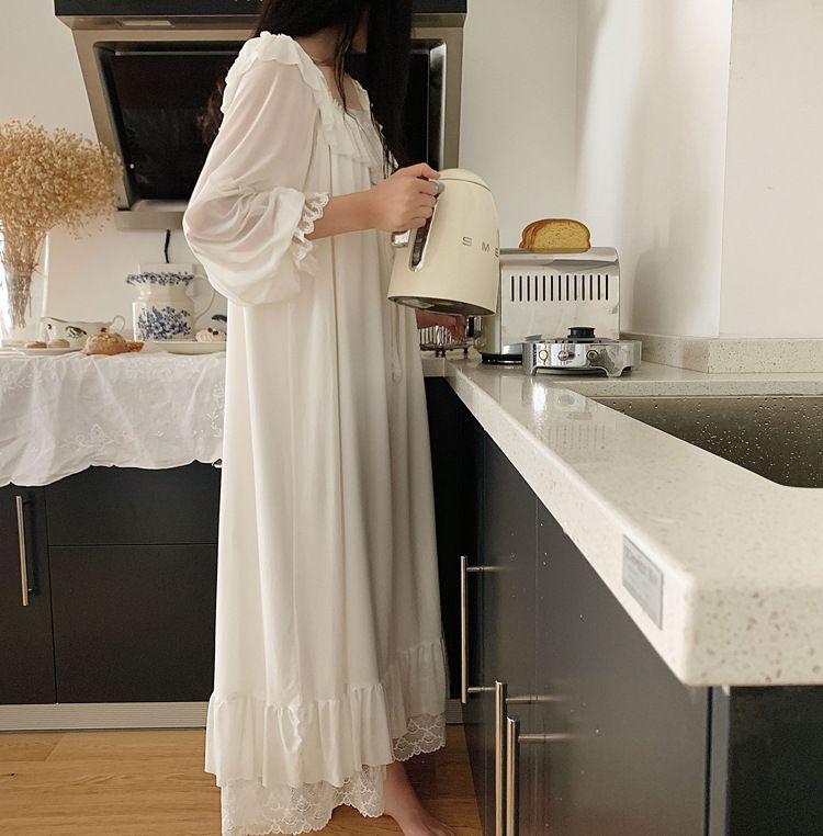 Jilliana Square-Neck Ruffled Long-Sleeve Maxi Sleep Dress | YesStyle