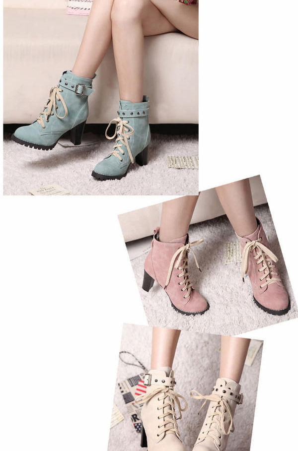 Colorful Shoes Studded Buckled Lace-Up Boots | YesStyle