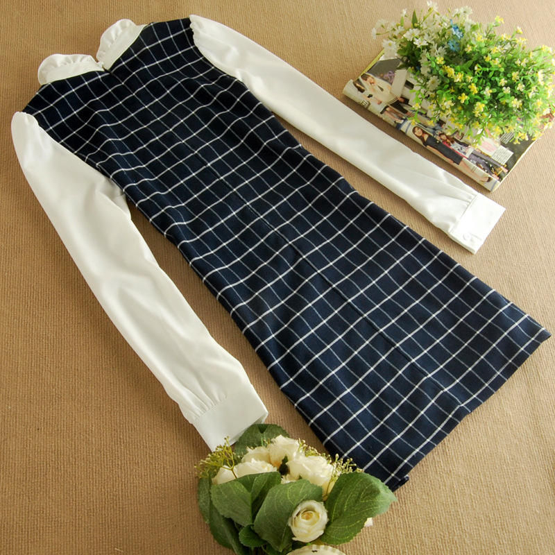 Dowisi Long-Sleeved High Neck Check Dress | YesStyle