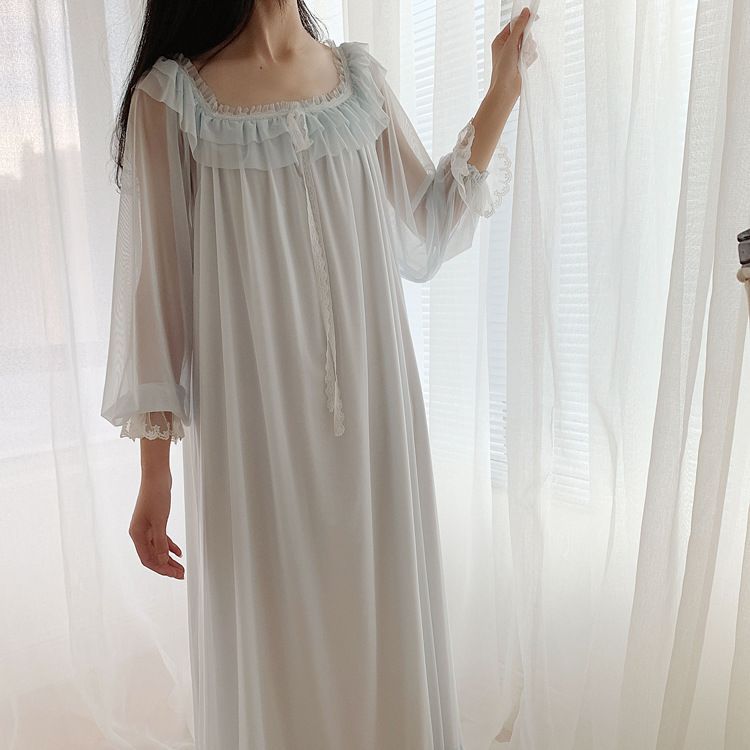 Jilliana Square-Neck Ruffled Long-Sleeve Maxi Sleep Dress | YesStyle
