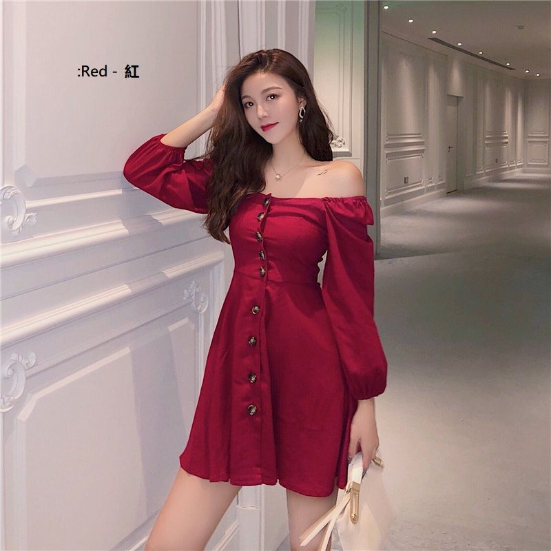 KONGER Off-Shoulder Long-Sleeve Mini A-Line Dress | YesStyle