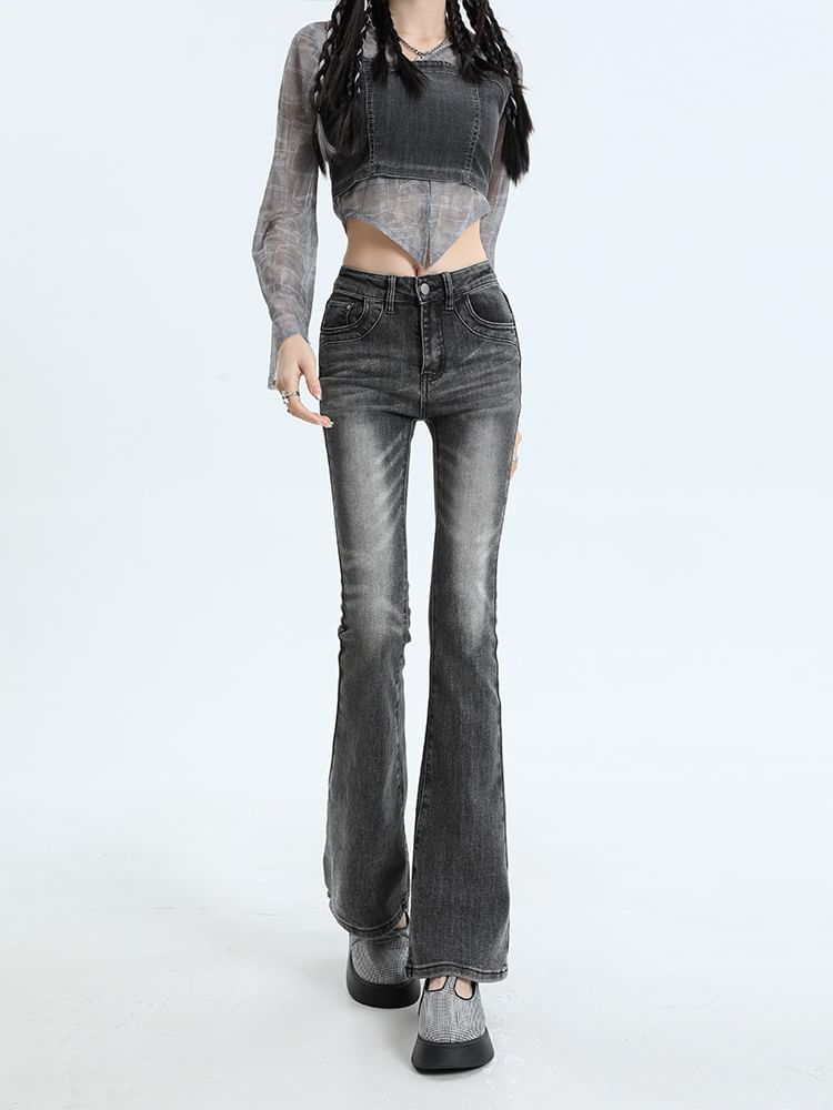 Denimot - Mid Waist Washed Flared Jeans (Various Designs) | YesStyle