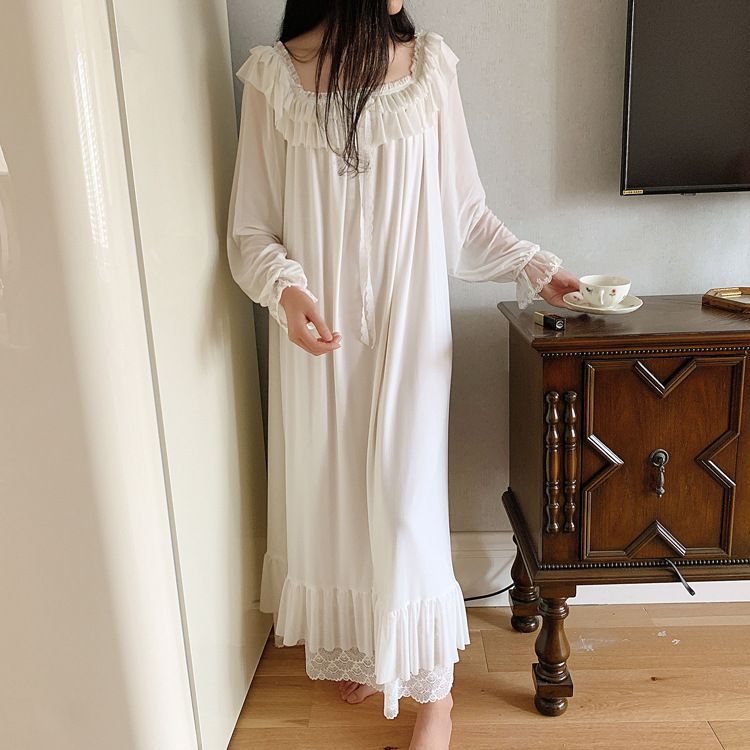 Jilliana Square-Neck Ruffled Long-Sleeve Maxi Sleep Dress | YesStyle