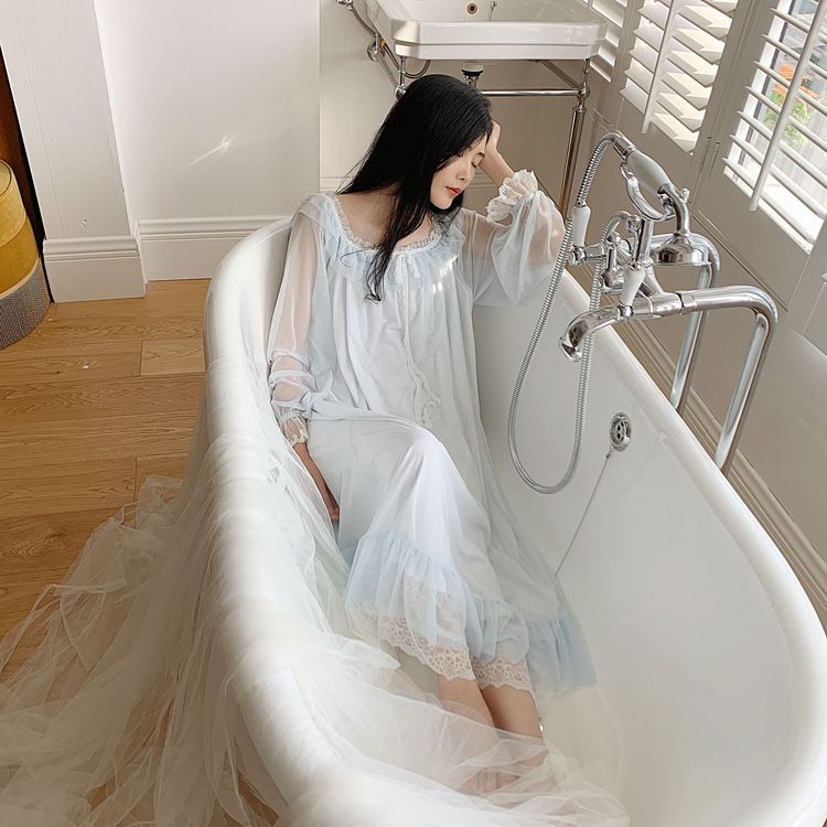 Jilliana Square-Neck Ruffled Long-Sleeve Maxi Sleep Dress | YesStyle