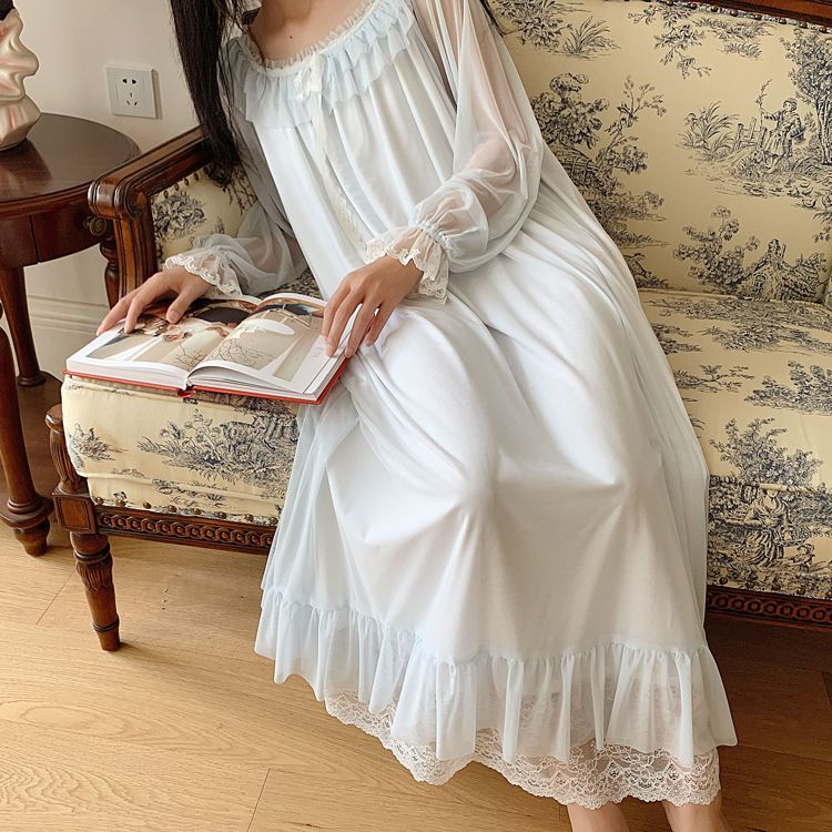 Jilliana Square-Neck Ruffled Long-Sleeve Maxi Sleep Dress | YesStyle