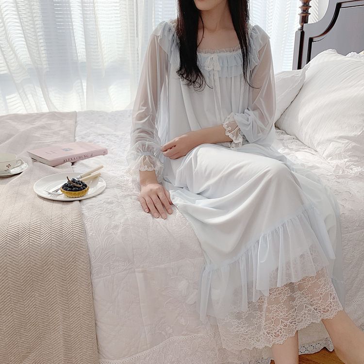 Jilliana Square-Neck Ruffled Long-Sleeve Maxi Sleep Dress | YesStyle
