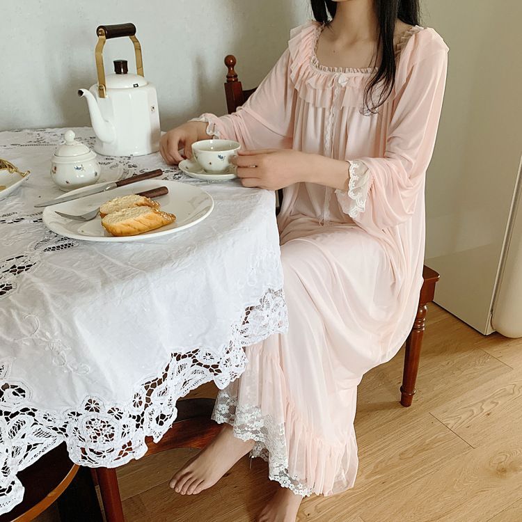 Jilliana Square-Neck Ruffled Long-Sleeve Maxi Sleep Dress | YesStyle