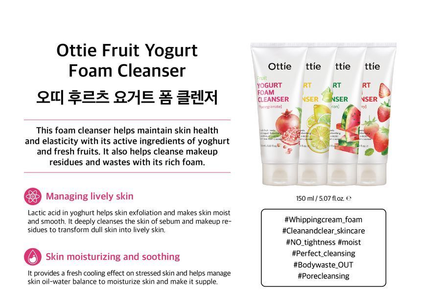 Buy Ottie - Fruits Yogurt Foam Cleanser - 4 Types in Bulk | AsianBeautyWholesale.com