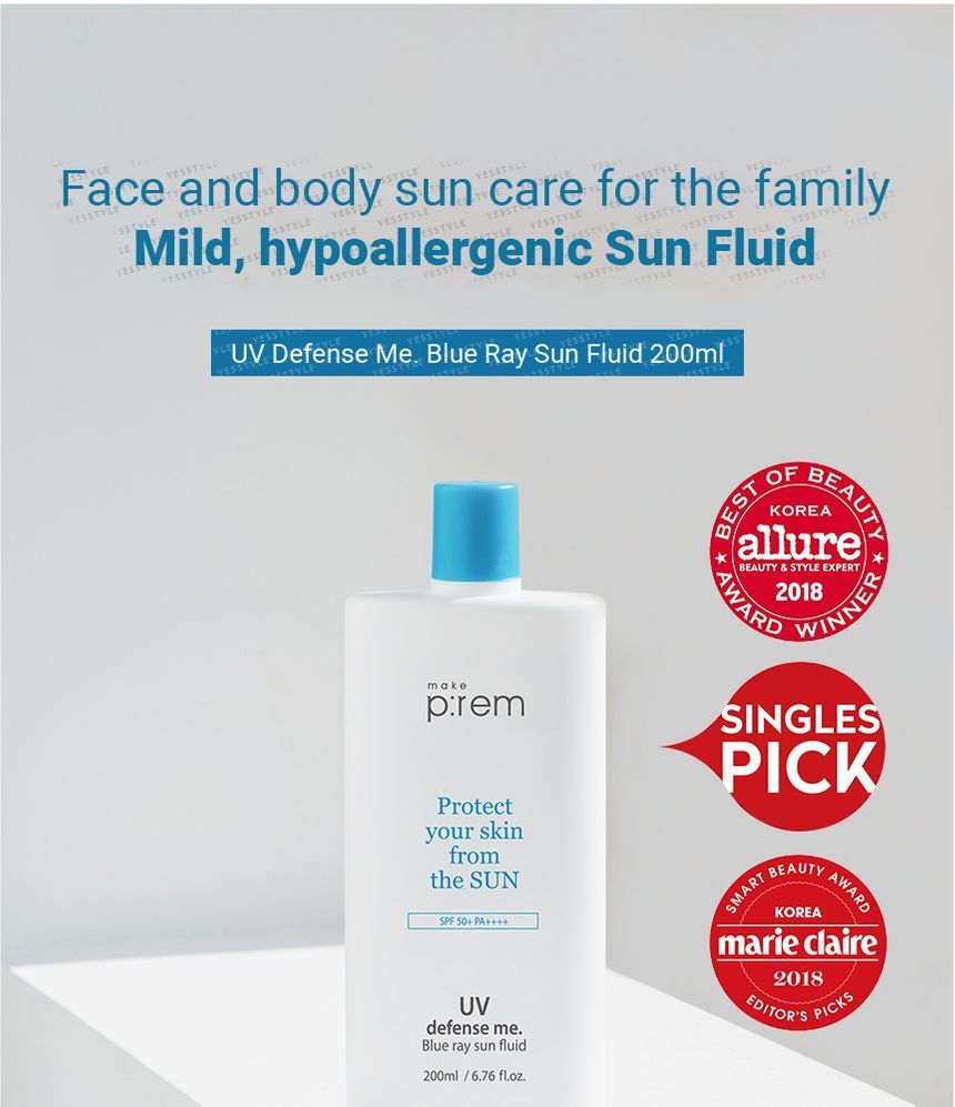 make p:rem UV Defense Me. Blue Ray Sun Fluid SPF50+ PA++++ 200ml | YesStyle