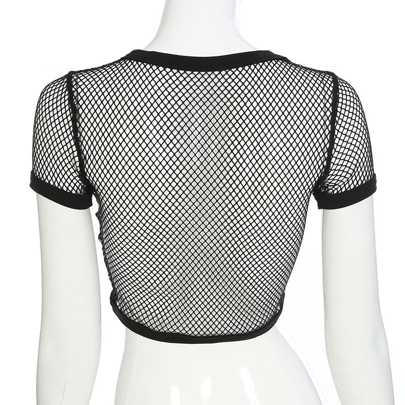 Thetis Long-Sleeve Fishnet Crop Top | YesStyle