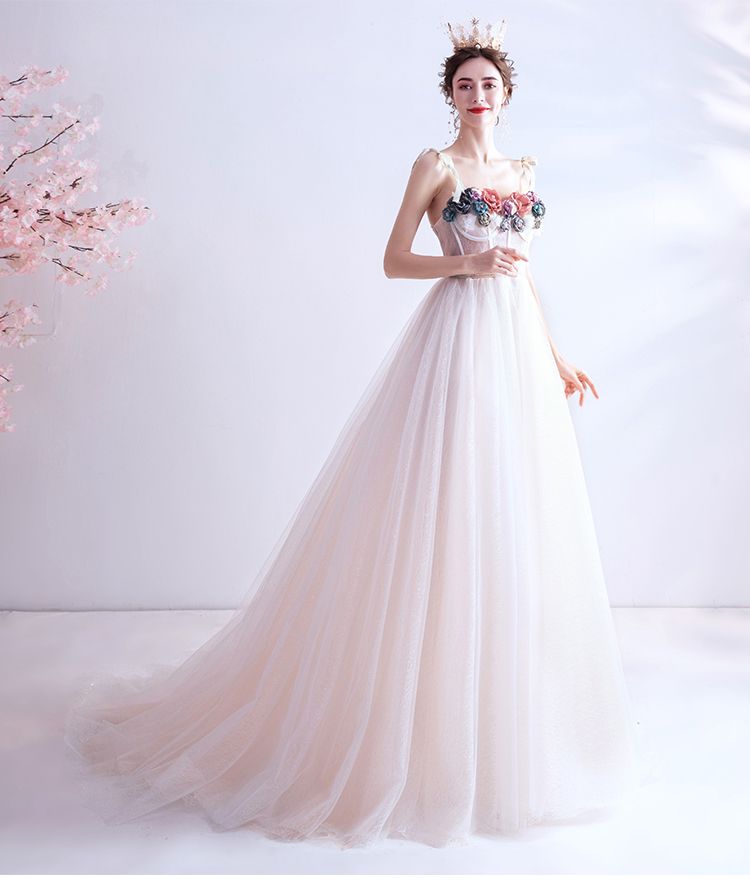 Caprice Flower Detail Spaghetti Strap A-Line Wedding Dress | YesStyle