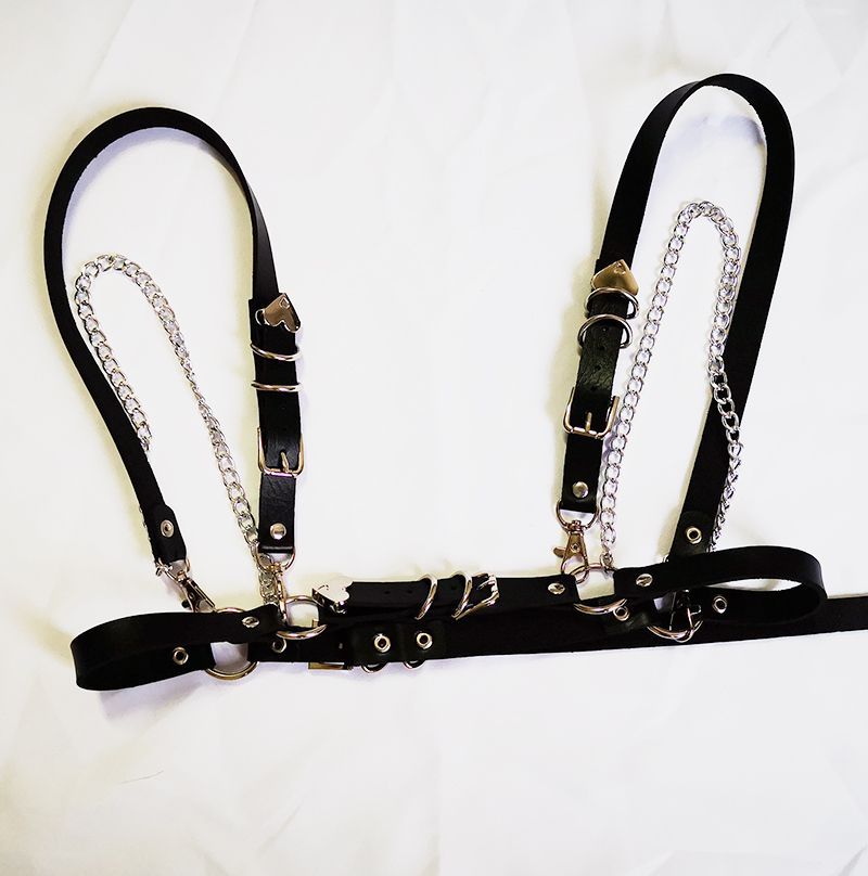 LINSI Short-Sleeve Shirt / Chained Mini Skirt / Harness Belt / Set ...