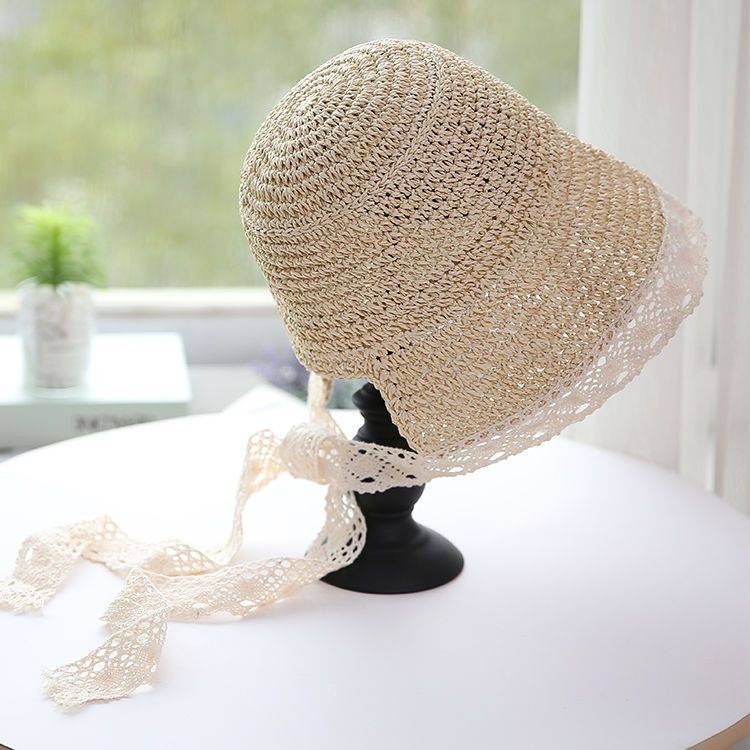 Skycap Lace Trim Straw Bonnet Hat | YesStyle