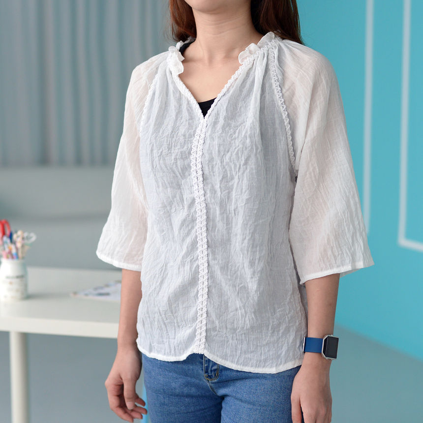 YOSH Elbow-Sleeve Gauzy Blouse | YesStyle