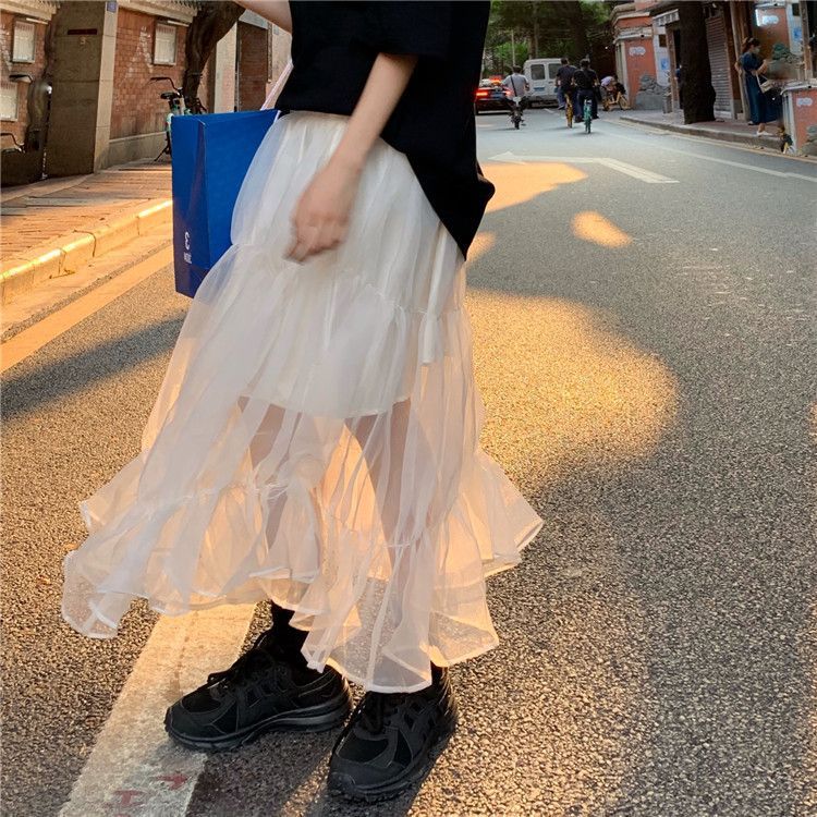 Ashlee Tiered Maxi A-Line Mesh Skirt | YesStyle