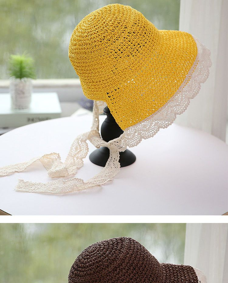 Skycap Lace Trim Straw Bonnet Hat | YesStyle