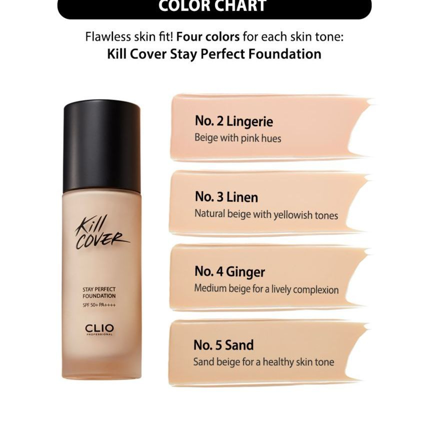 CLIO Kill Cover Stay Perfect Foundation SPF50+ PA++++ 35g (4 Colors ...