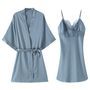 Almilo - Pajama Set: Faux Silk Spaghetti Strap Lace Trim Pajama Dress ...