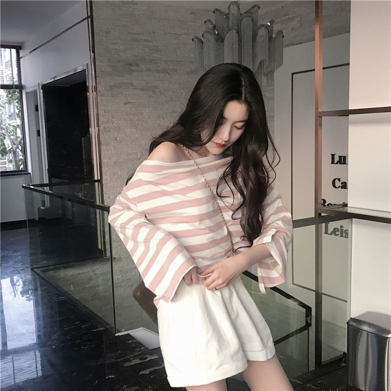 Jumun Off-Shoulder Long-Sleeve Striped T-Shirt | YesStyle