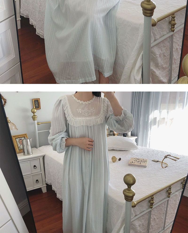 Jilliana Lace Trim Long-Sleeve Midi Sleep Dress | YesStyle