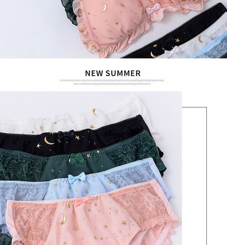 Mimimint Set: Frill Trim Patterned Bra + Lace Paneled Panty | YesStyle