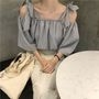 Moon City - Striped Tie-Shoulder Top | YesStyle
