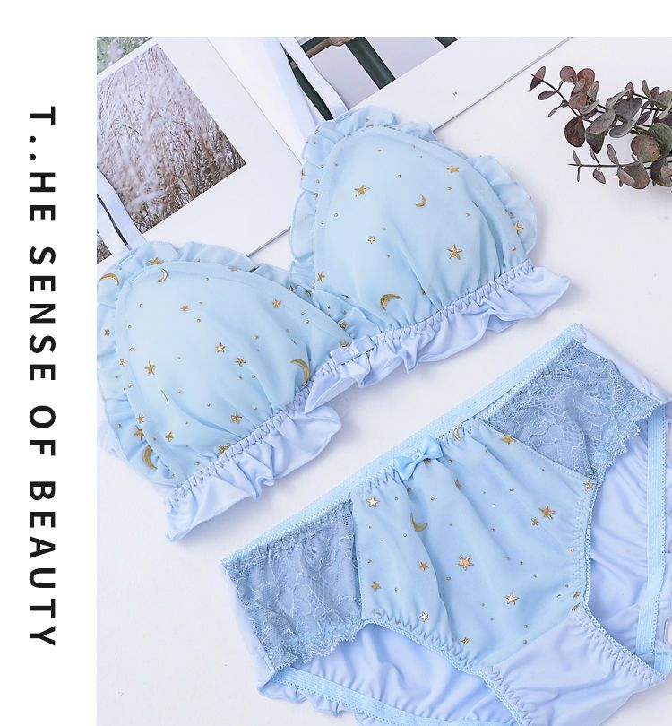 Mimimint Set: Frill Trim Patterned Bra + Lace Paneled Panty | YesStyle