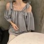 Moon City - Striped Tie-Shoulder Top | YesStyle