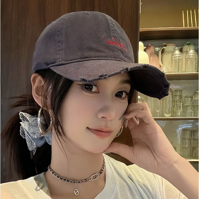 Alpha Kiss - Lettering Embroidered Distressed Baseball Cap | YesStyle