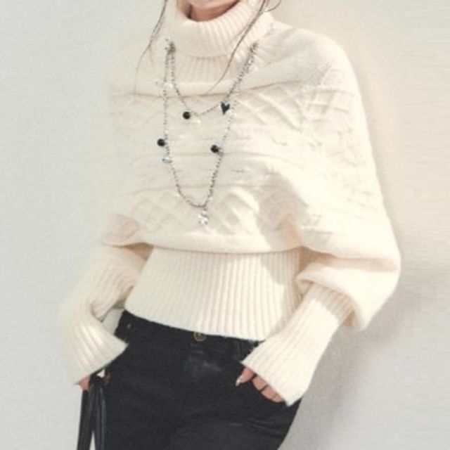 Bakli - Bat Sleeve Turtleneck Plain Cable-Knit Sweater | YesStyle