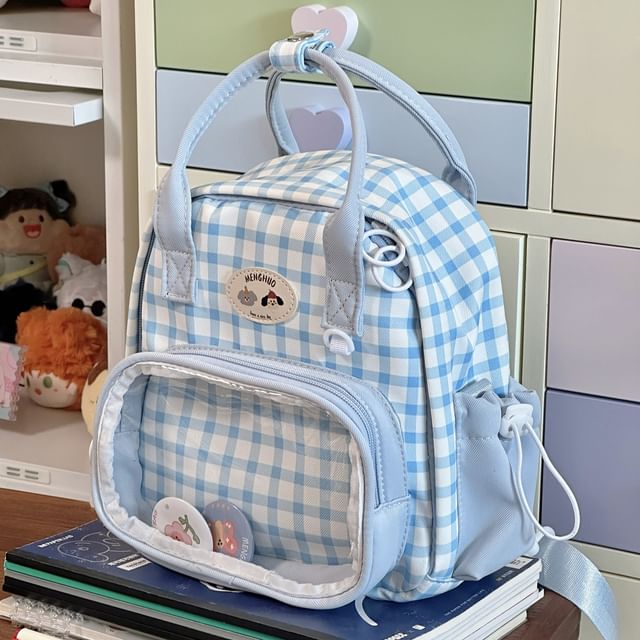 Chestnut Party - Patterned Panel Transparent Top Handle Backpack | YesStyle