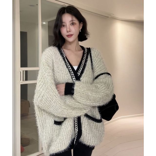 DABAGIRL - Chain-Trim Fuzzy Cardigan | YesStyle