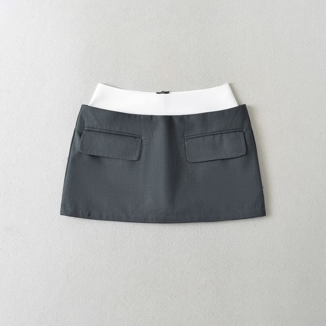 Florentine - Mock Two-Piece High Waist Two Tone Mini Pencil Skirt ...