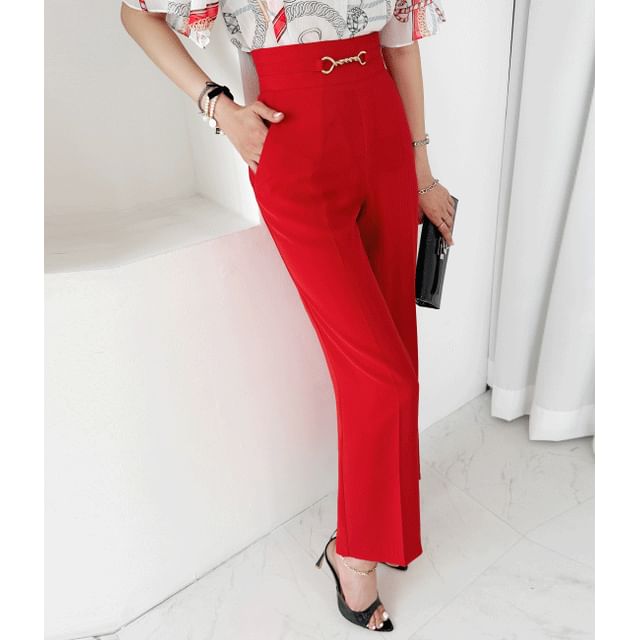 GUMZZI - Horse-Bit High-Rise Wide Suit Pants | YesStyle