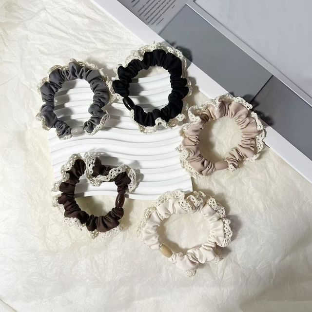 Miss Floral - Set of 5: Plain Lace Trim Hair Tie | YesStyle