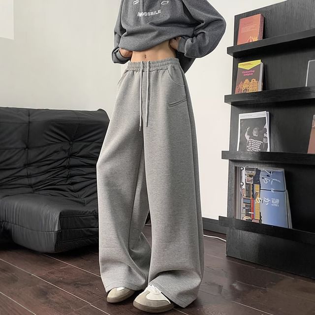 Neonity Wear - Drawstring Waist Plain Wide Leg Sweatpants | YesStyle