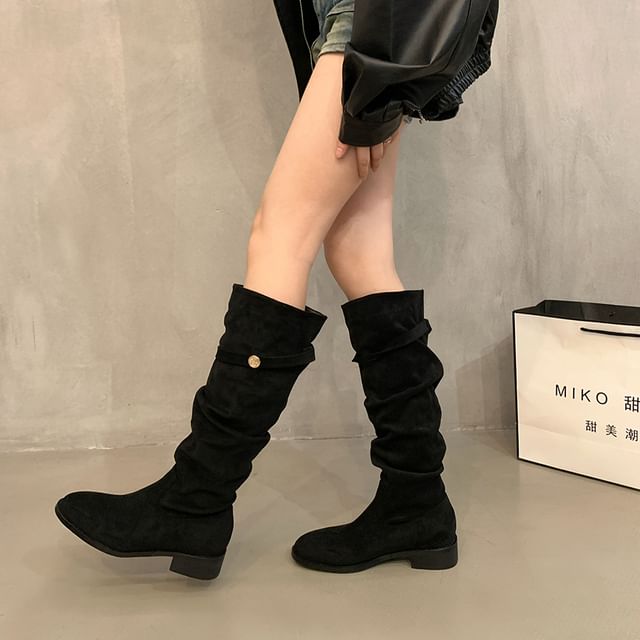 Red Wolf - Low Heel Faux Suede Plain Tall Boots | YesStyle