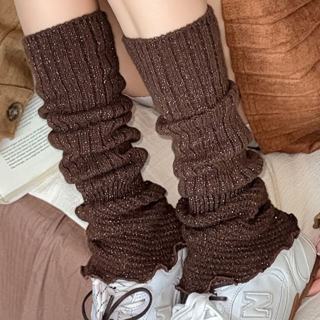 Romilan - Set of 2 Pairs: Plain Glitter Ribbed Leg Warmers | YesStyle