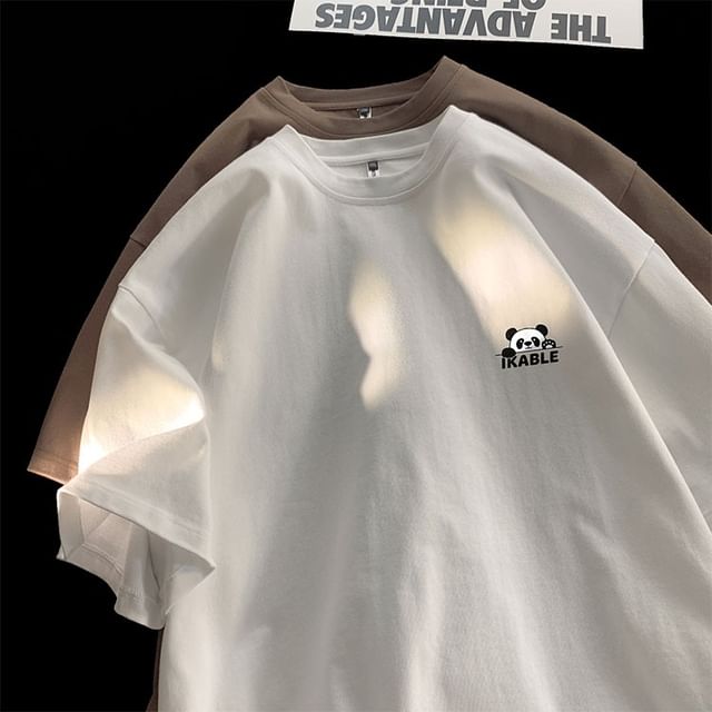 Samso - Elbow-Sleeve Crewneck Panda Print T-Shirt | YesStyle