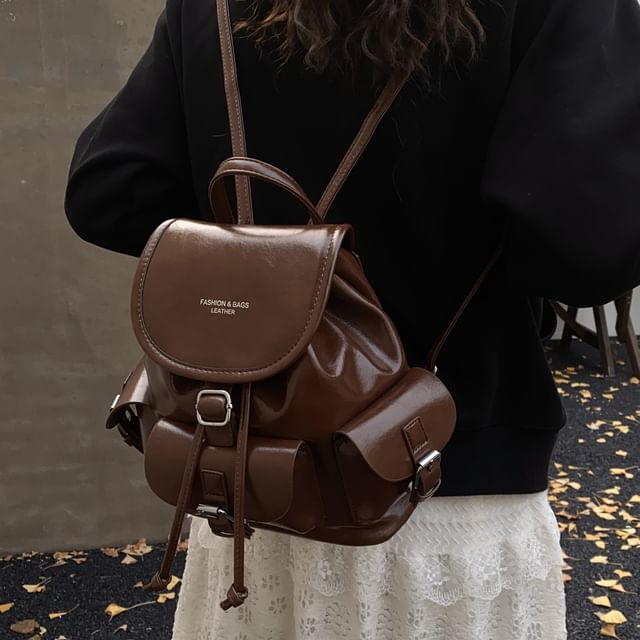 Skyglow - Drawstring Faux Leather Flap Backpack | YesStyle