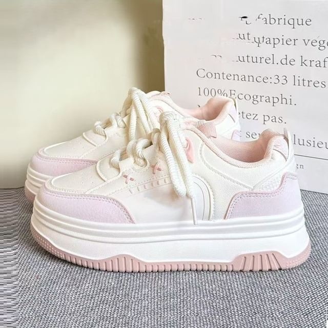 Sleeko - Platform Two Tone Lace Up Sneakers | YesStyle