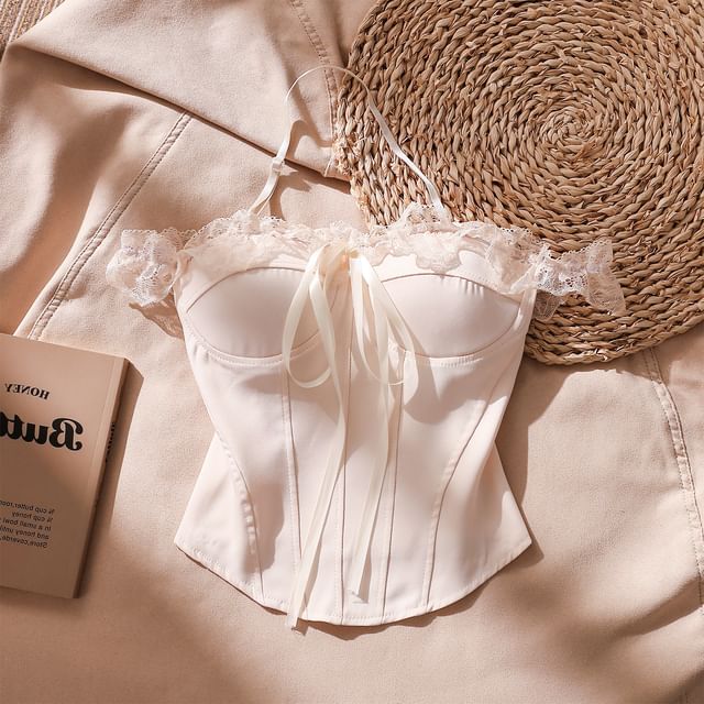 WIKPROM - Halter Plain Bow Panel Lace Bustier Top | YesStyle