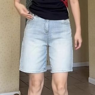 Wisjam - High Waist Washed Denim Shorts | YesStyle
